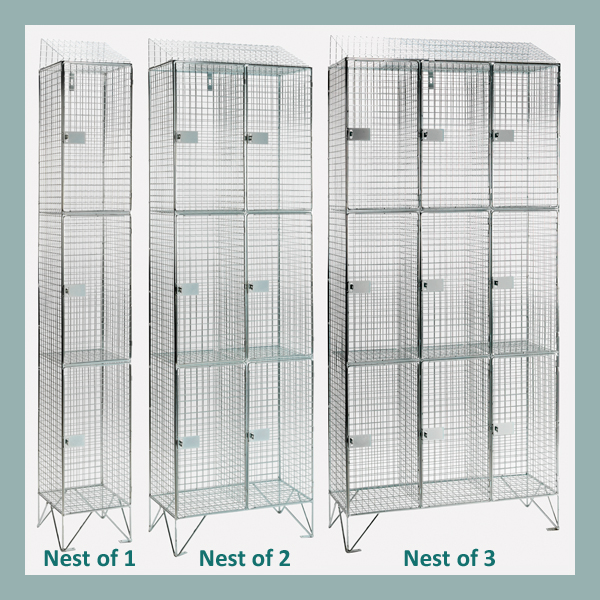 3 Door Wire Mesh Lockers with Sloping Tops