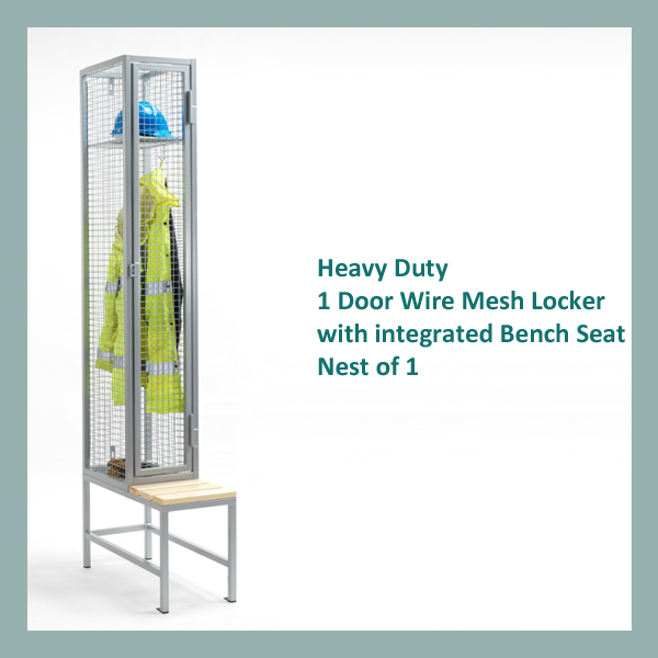 Wire Mesh 1 Door Heavy Duty Lockers with Bench Seating