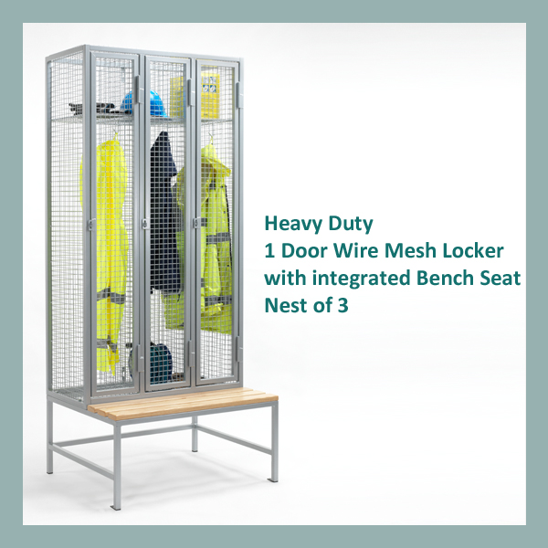Wire Mesh 1 Door Heavy Duty Lockers with Bench Seating