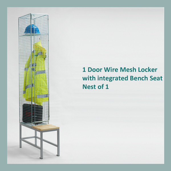 1 Door Wire Mesh Lockers with Bench Seating