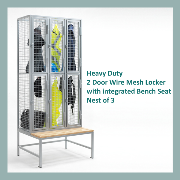Wire Mesh 2 Door Heavy Duty Lockers with Bench Seating